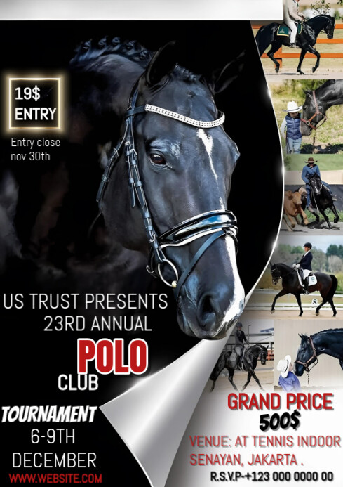 Plantilla de Black Joyful Polo Club Tournament Flyer A4 | PosterMyWall