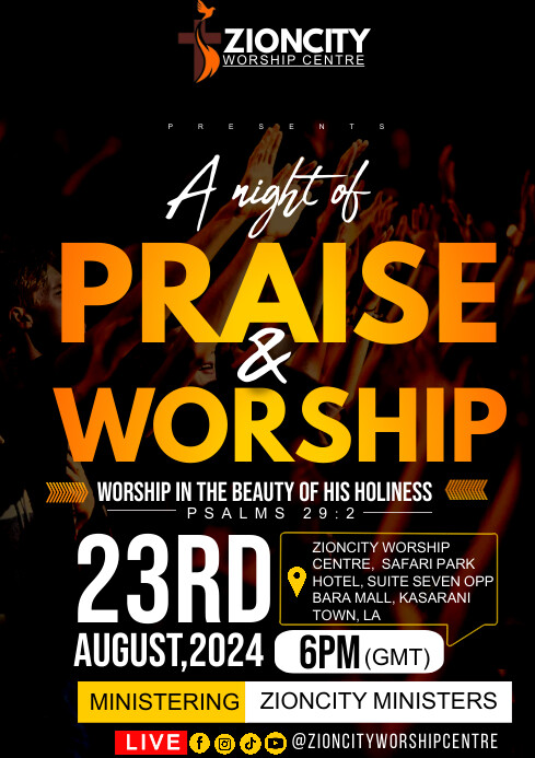 Black Joyful Praise And Worship Night A4 Template | PosterMyWall