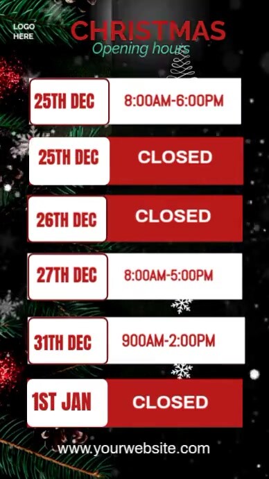 Black Joyful Red And White Color Christmas Opening Hours Video Template ...