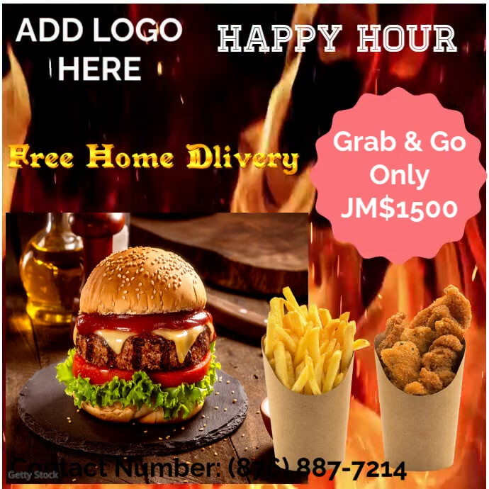Black Joyful Restaurant Deli Happy Hour Square (1:1) Template ...