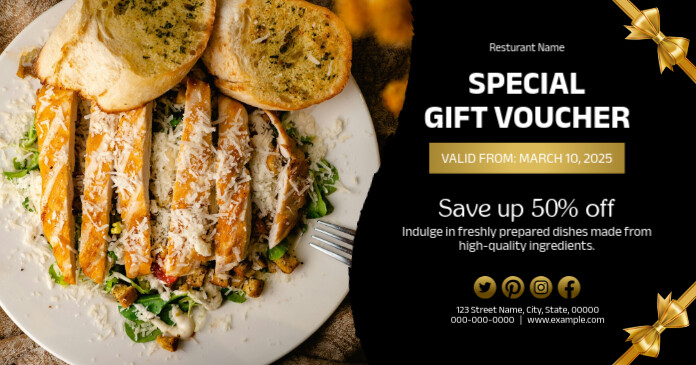 Black Joyful Restaurant Discount Voucher Facebook Shared Image Template ...