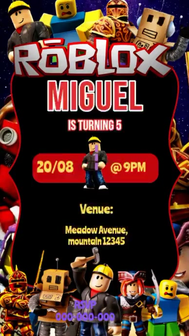 Black Joyful Roblox Birthday Party Digital Display Video Template ...