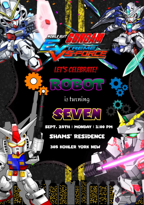 Copy of Black Joyful Robot Birthdat A4 | PosterMyWall