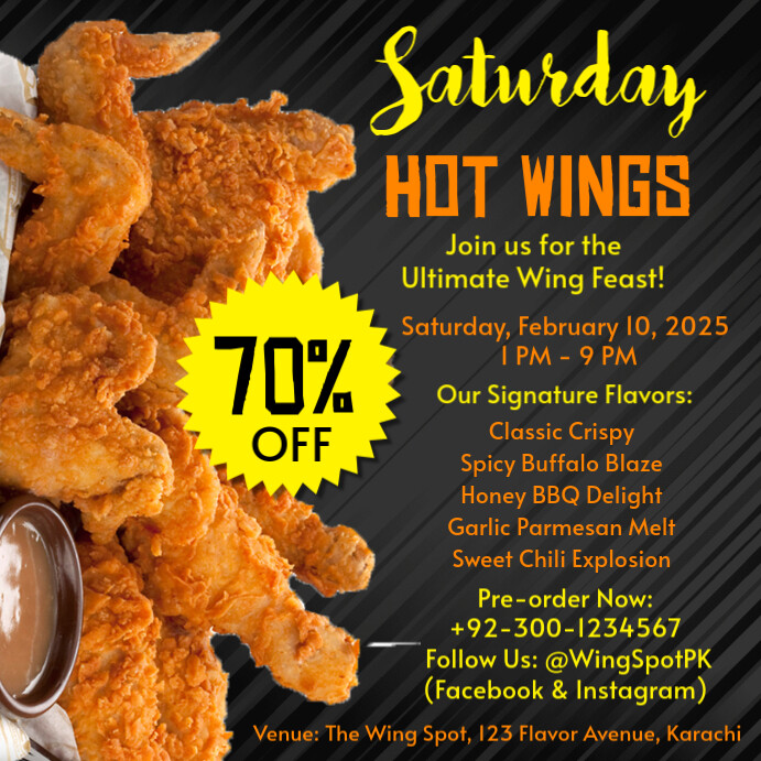 Copy of Black Joyful Saturday Hot Wings Instagram Post | PosterMyWall