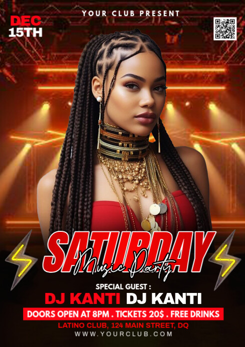 Black Joyful Saturday Music Party A4 Template | PosterMyWall