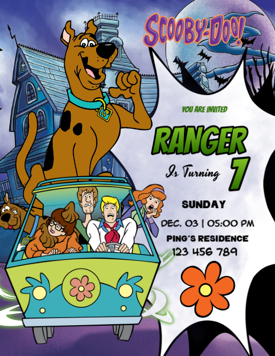 Black Joyful Scooby Doo Birthday Invitation Flyer (us Letter) Template ...