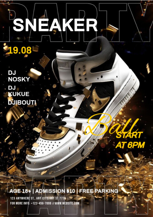 Black Joyful Sneaker Ball Party A4 Template | PosterMyWall