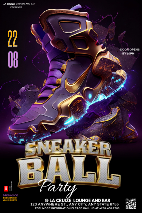Black Joyful Sneaker Ball Party Poster Template | PosterMyWall