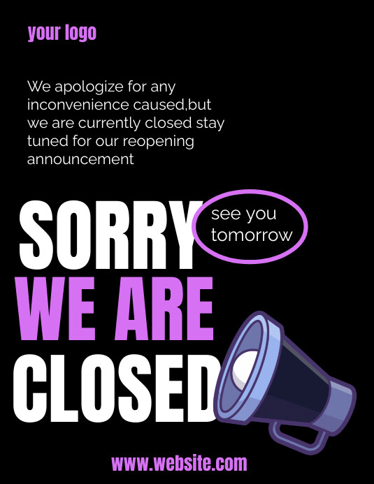 Black Joyful Sorry We Are Closed Flyer (us L Template | PosterMyWall