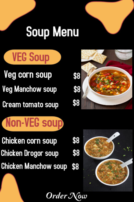 Black Joyful Soup Menu Poster Template | PosterMyWall
