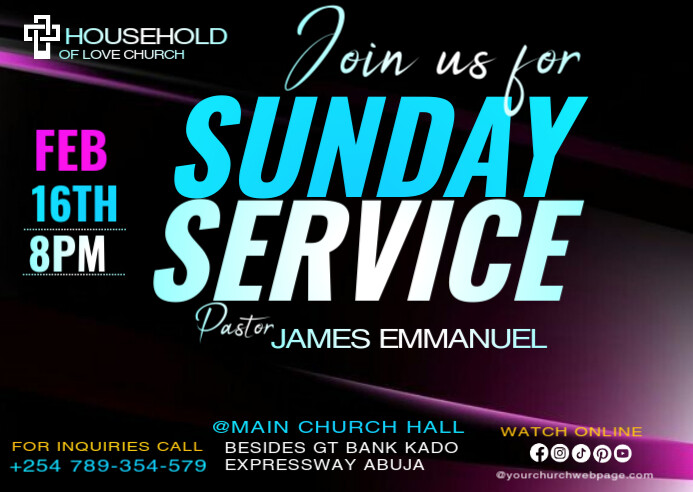 Black Joyful Sunday Church Invitation Service Postcard Template ...