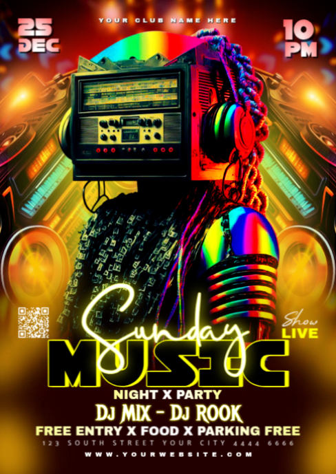 Black Joyful Sunday Music Night Party A6 Template | PosterMyWall
