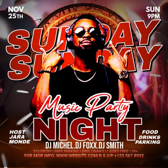 Plantilla de Black Joyful Sunday Music Night Party Square (1:1 ...