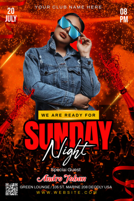 Black Joyful Sunday Night Party Banner 4' × 6' Template | PosterMyWall