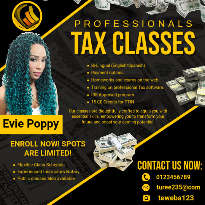 Black Joyful Tax Classes Instagram Post Template | PosterMyWall