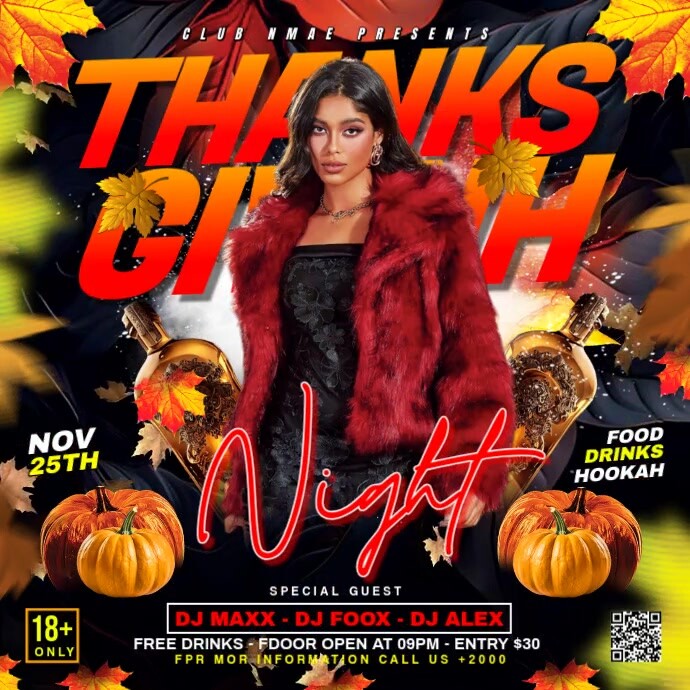 Plantilla de Black Joyful Thanks Giving Night Party Flyer Square (1:1 ...