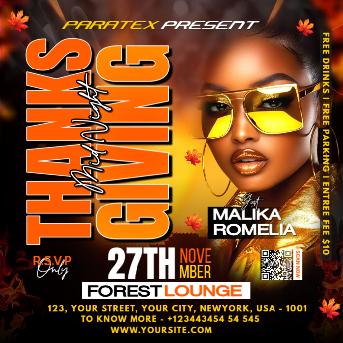 Black Joyful Thanks Giving Party Instagram Post Template | PosterMyWall