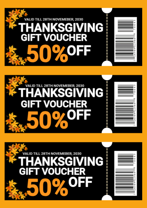 Black Joyful Thanksgiving Gift Voucher A4 Template | PosterMyWall