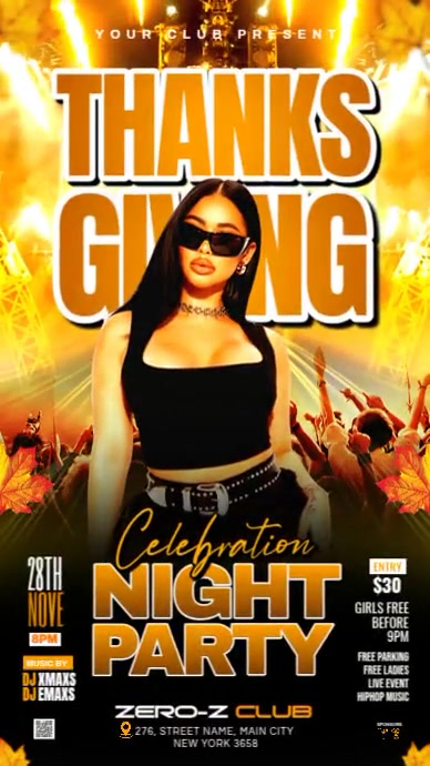 Black Joyful Thanksgiving Party Flyer Design Template Instagram Story ...