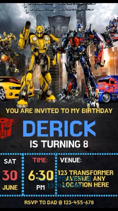 Copy of Black Joyful Transformer Birthday Invitation Digital Display (9 ...