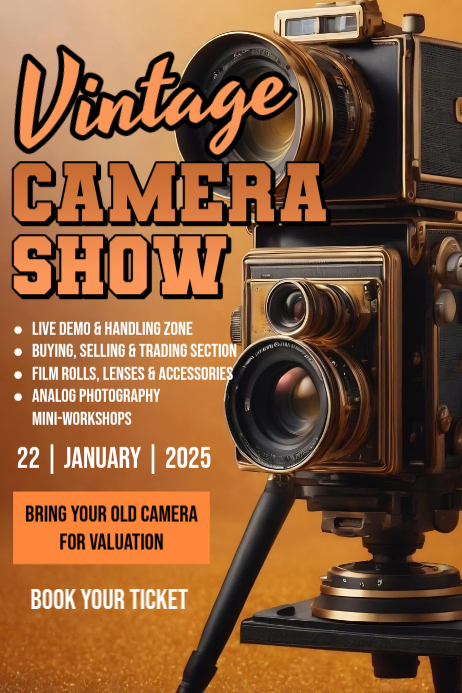 Black Joyful Vintage Camera Show Poster Template | PosterMyWall
