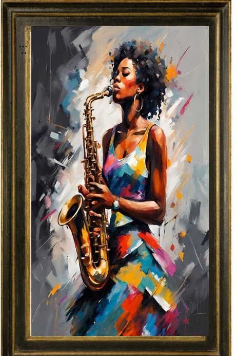 Black Joyful Wall Frame Of A Female Saxophonist Poster Template ...