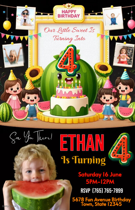 Black Joyful Watermelon Flyer Invitation Birt Template | PosterMyWall