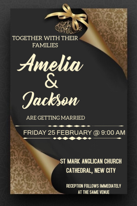 Black Joyful Wedding Invitation Card Poster Template | PosterMyWall
