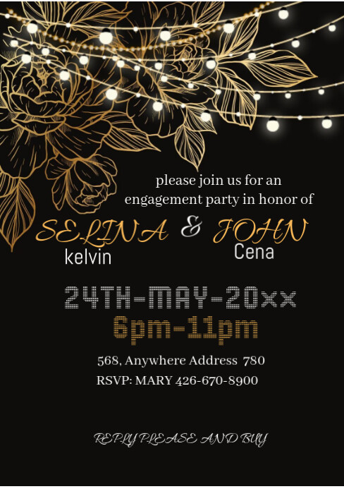 Black Joyful Wedding Invitations A5 Template | PosterMyWall