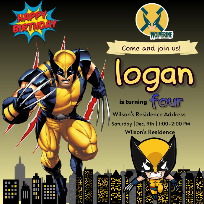 Plantilla de Black Joyful Wolverine Birthday Instagram Pos | PosterMyWall