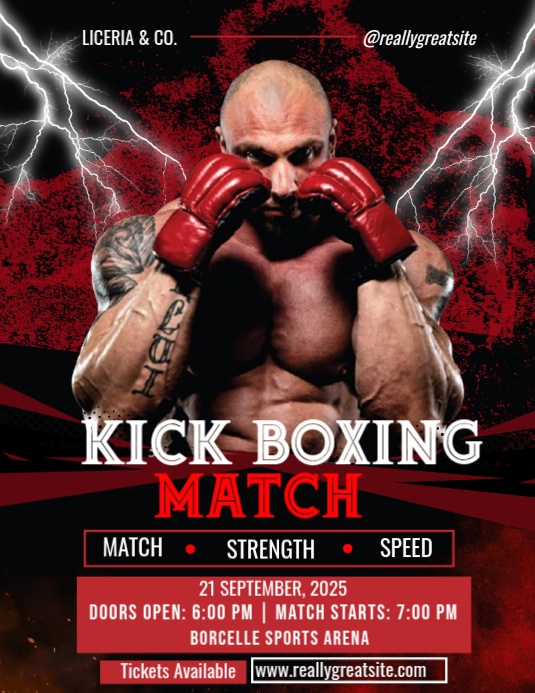 Black Kickboxing Match Flyer Templat | PosterMyWall