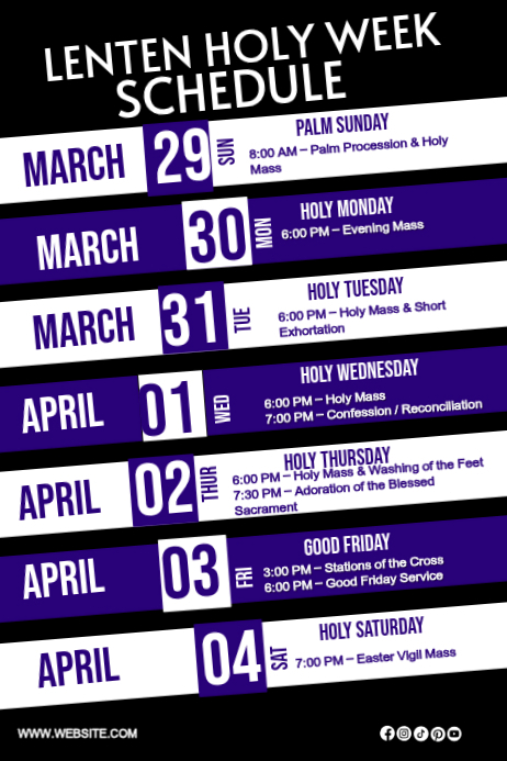 Black Lenten Holy Week Schedule Poster Template | PosterMyWall