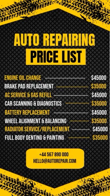 Black List-based Auto Repair Price List Instagram Reel Template ...