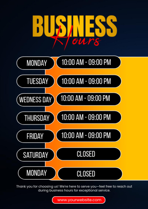 Black List-based Business Hour A1 Template | PosterMyWall