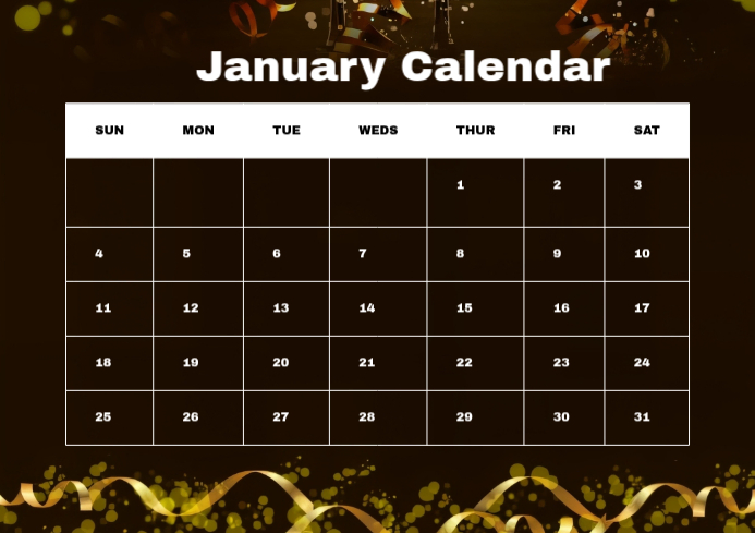 Black List-based January Calendar A4 Template | PosterMyWall