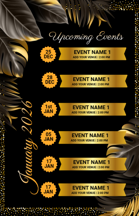 Black List-based January Upcoming Events Calendar Tabloid Template ...
