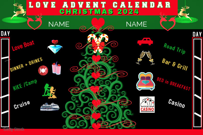 Black List-based Love Advent Christmas Calendar 2024 Poster Template ...