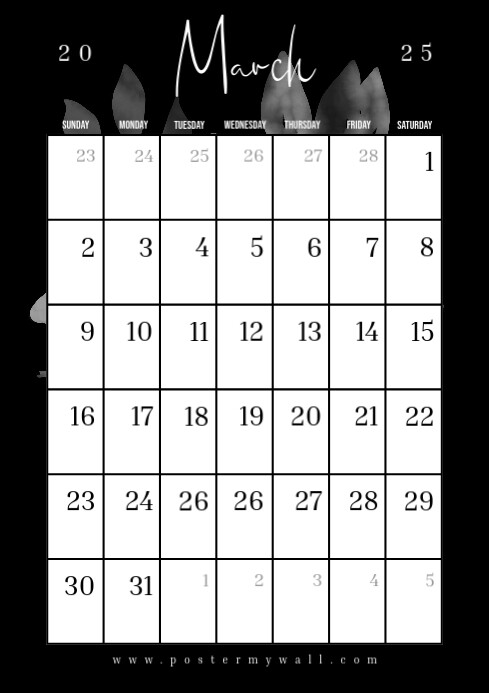 Copy of Black List-based March 2025 Calendar Spring Flyer Flowers ...