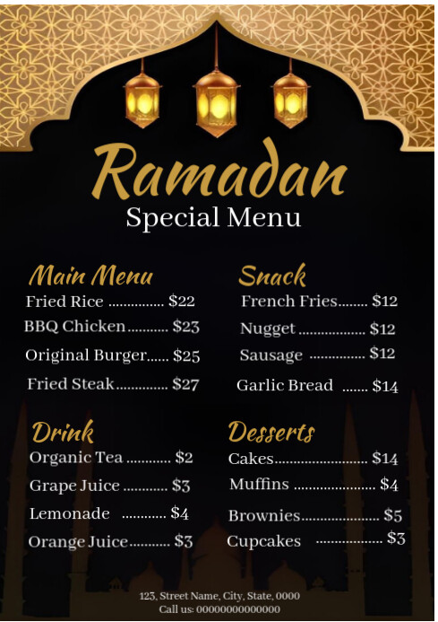 Black List-based Ramadan Mubarak Special Menu A4 Modelo | PosterMyWall