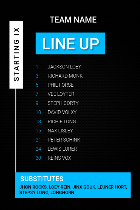 Black List-based Starting Line Up Poster Template | PosterMyWall