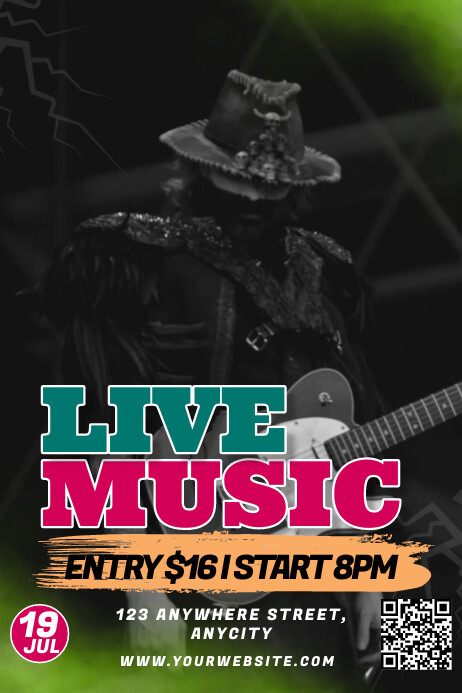 Black Live Music Poster Template | PosterMyWall