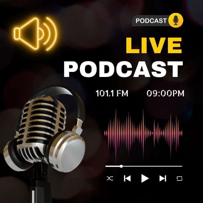 Black Live Podcast Poster Template | PosterMyWall