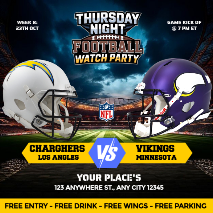 Black Maksimalis Game Week 8: Chargers Vs Vikings Nfl Watch Party Pos ...