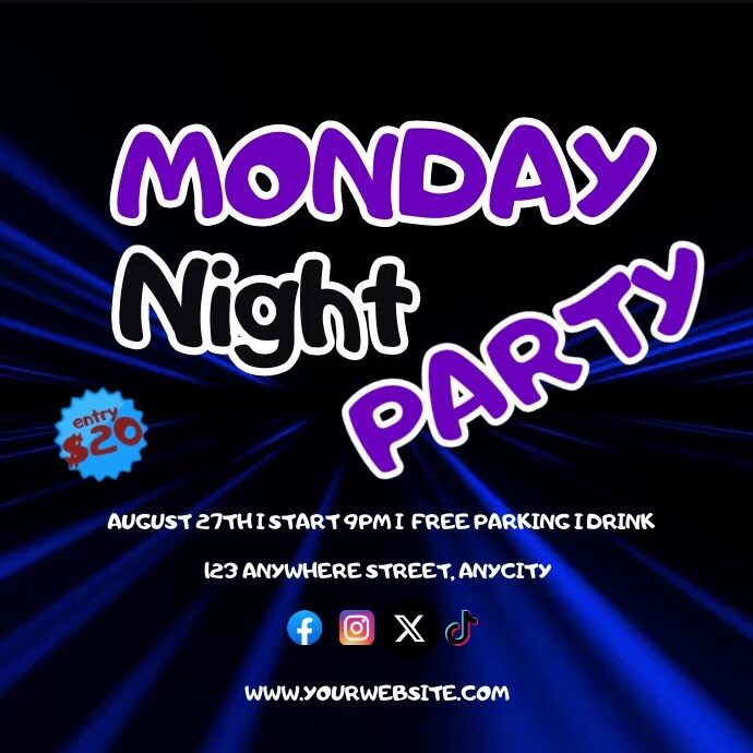 Plantilla de Black Maksimalis Monday Night Party Pos Insta | PosterMyWall