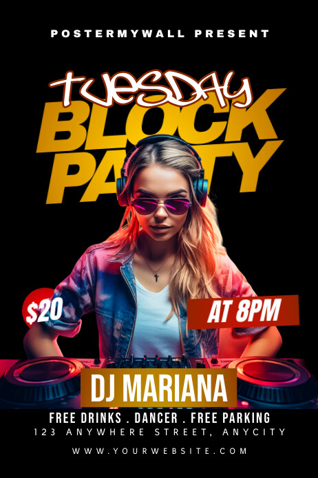 Plantilla de Black Maksimalis Tuesday Block Party Poster | PosterMyWall