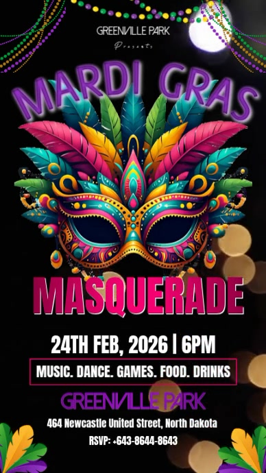 Plantilla de Black Mardi Gras Masquerade Instagram Story Video ...