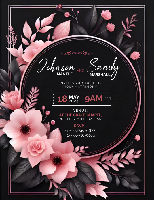 Plantilla de Black maron and white wedding invitation | PosterMyWall
