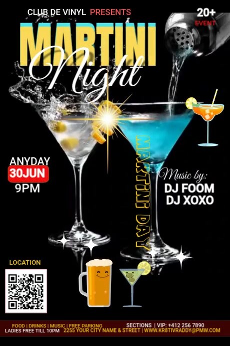 Plantilla de Black Martini Night Poster | PosterMyWall