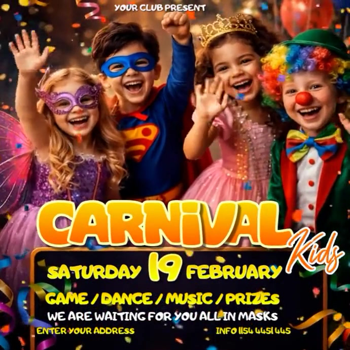 Black Massimalista Carnival Kids Party Post Instagram Template ...