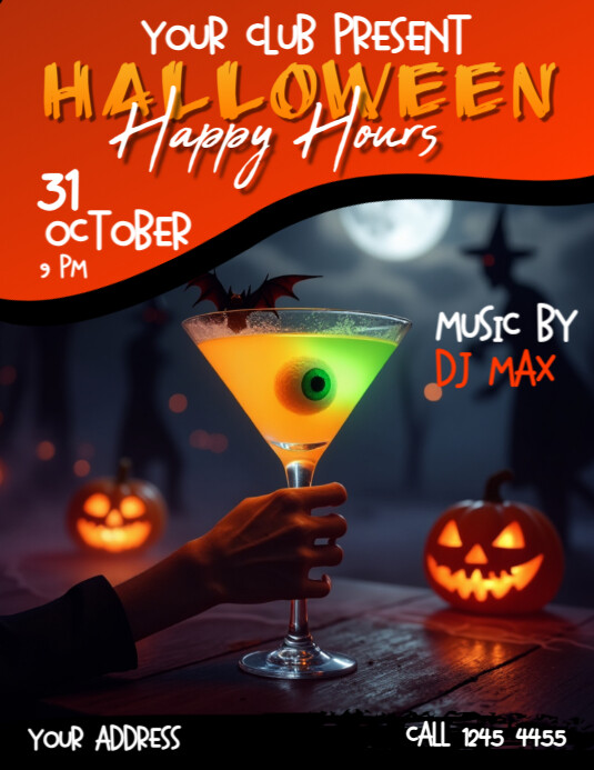 Black Massimalista Halloween Happy Hours Volantino (us Letter) Template ...